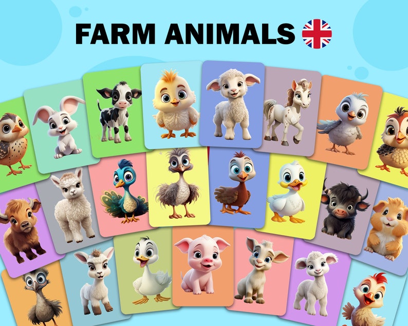Farm Animals Flashcards English 24 Montessori Cards Printable PDF ...