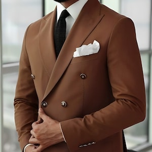 Brown Double Breasted Two Piece Suit for Men Wedding Wear Dress for ...