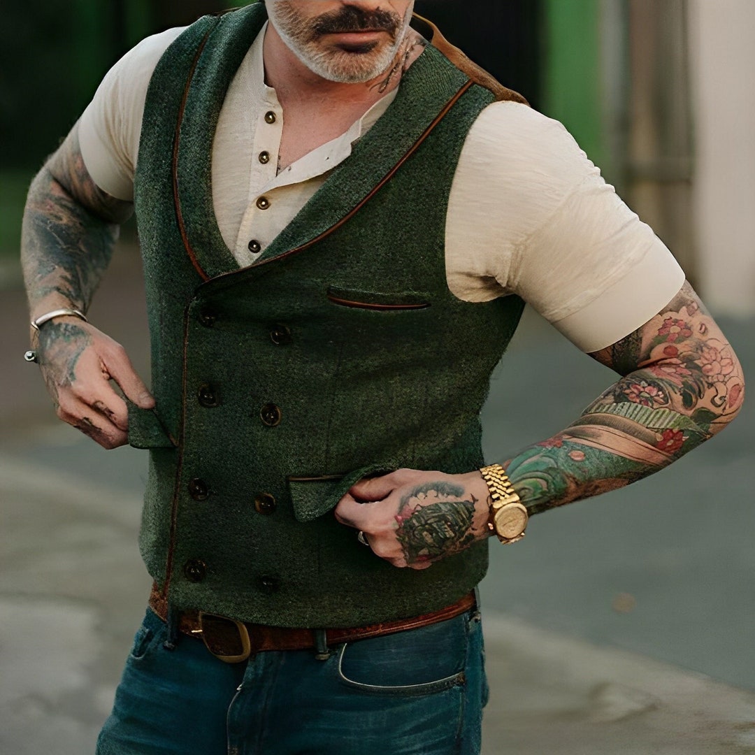 UK US Elegant Green Tweed Vest for Men,wedding Wear Vest for Men, Guy's ...