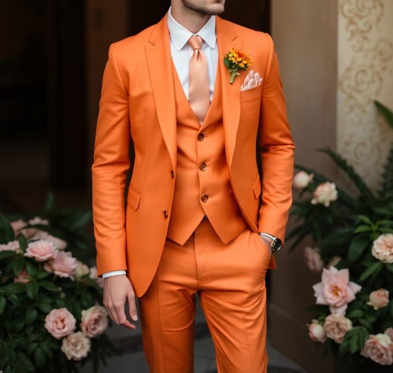 MEN SUIT - Men Wedding Suit - Three Piece Suit - Rust Orange Suit ...