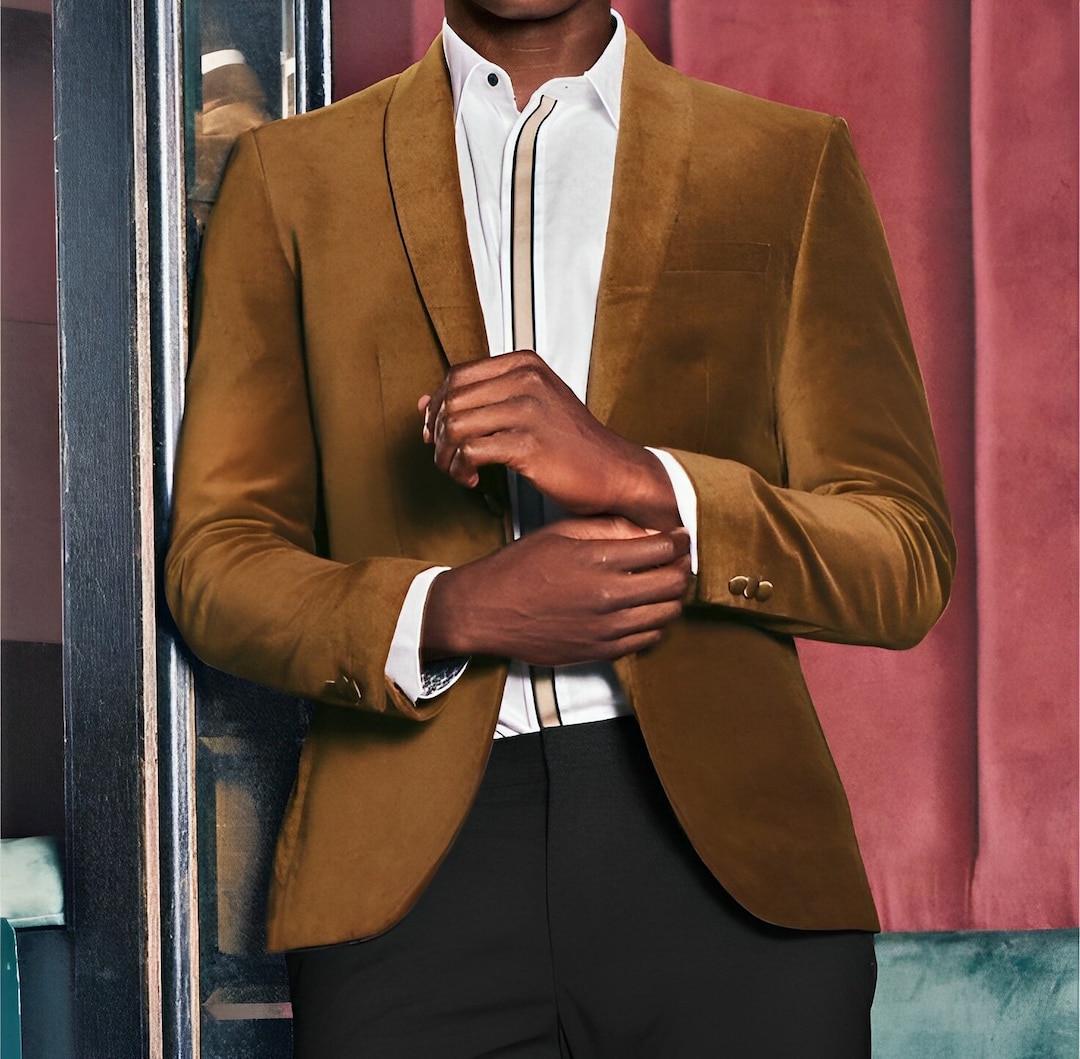 Men Golden Velvet Jacket for Men Velvet Blazer for Guy Velvet Coat for ...