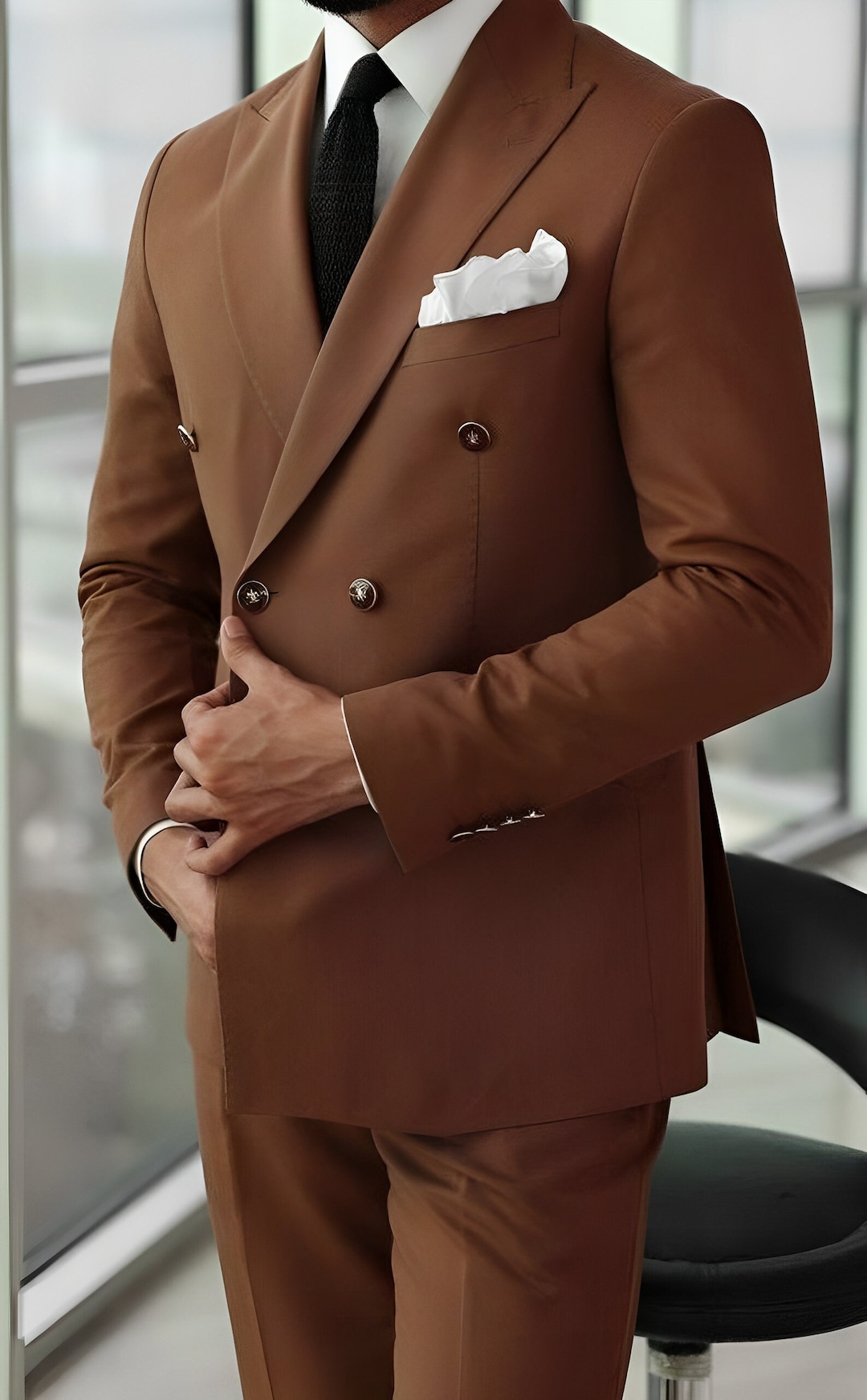 Brown Double Breasted Two Piece Suit for Men Wedding Wear Dress for ...