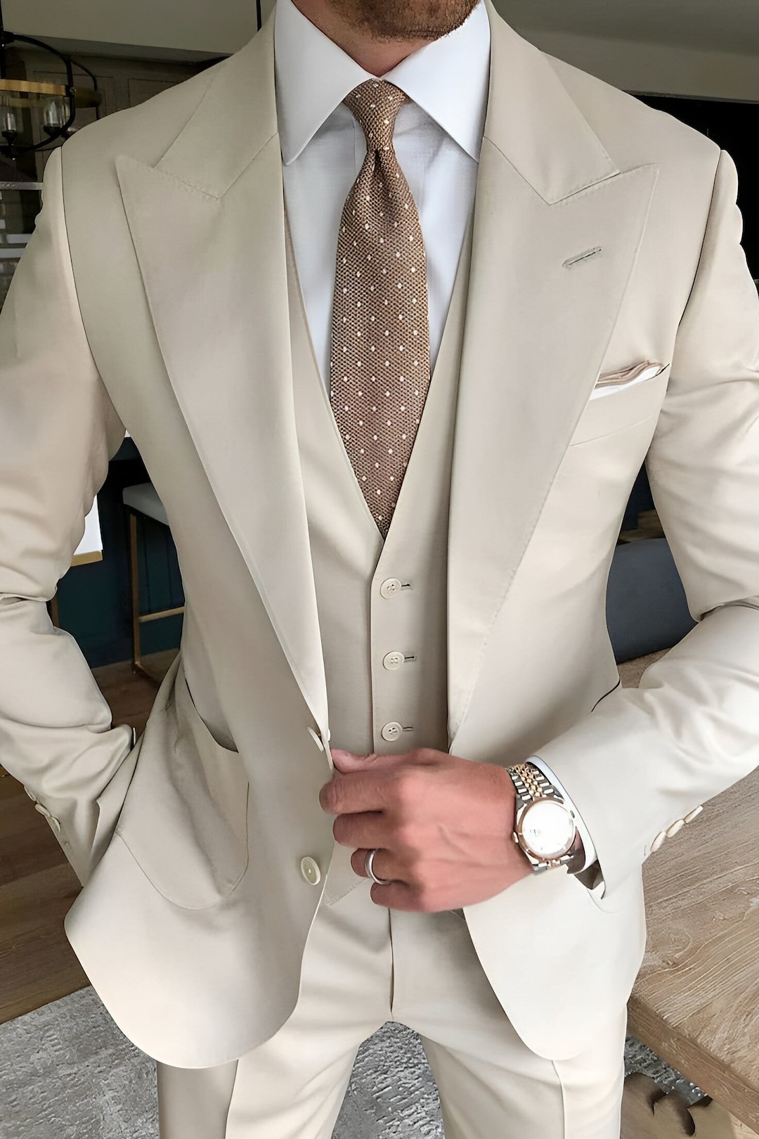 Cream Linen 3piece Men's Suit Men Wedding Suits Linen Suits Linen Groom ...