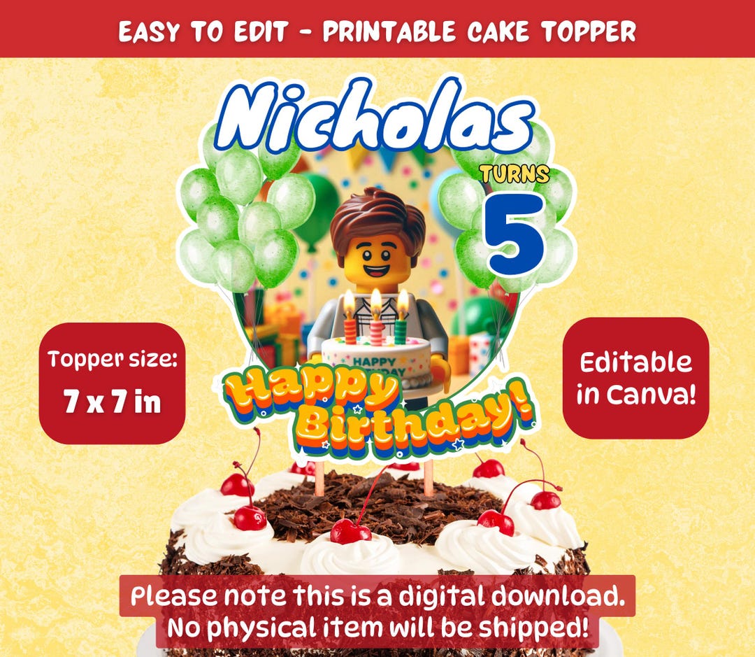 Printable Blocks Cake Topper, Building Blocks Birthday Cake Topper, Boy ...