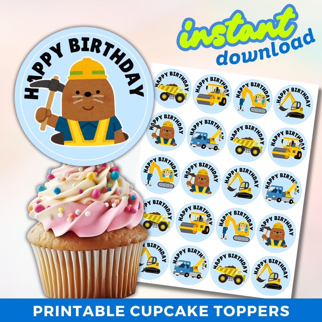 Construction Theme Cupcake Toppers Trucks Birthday Boy Decor 10 Designs ...