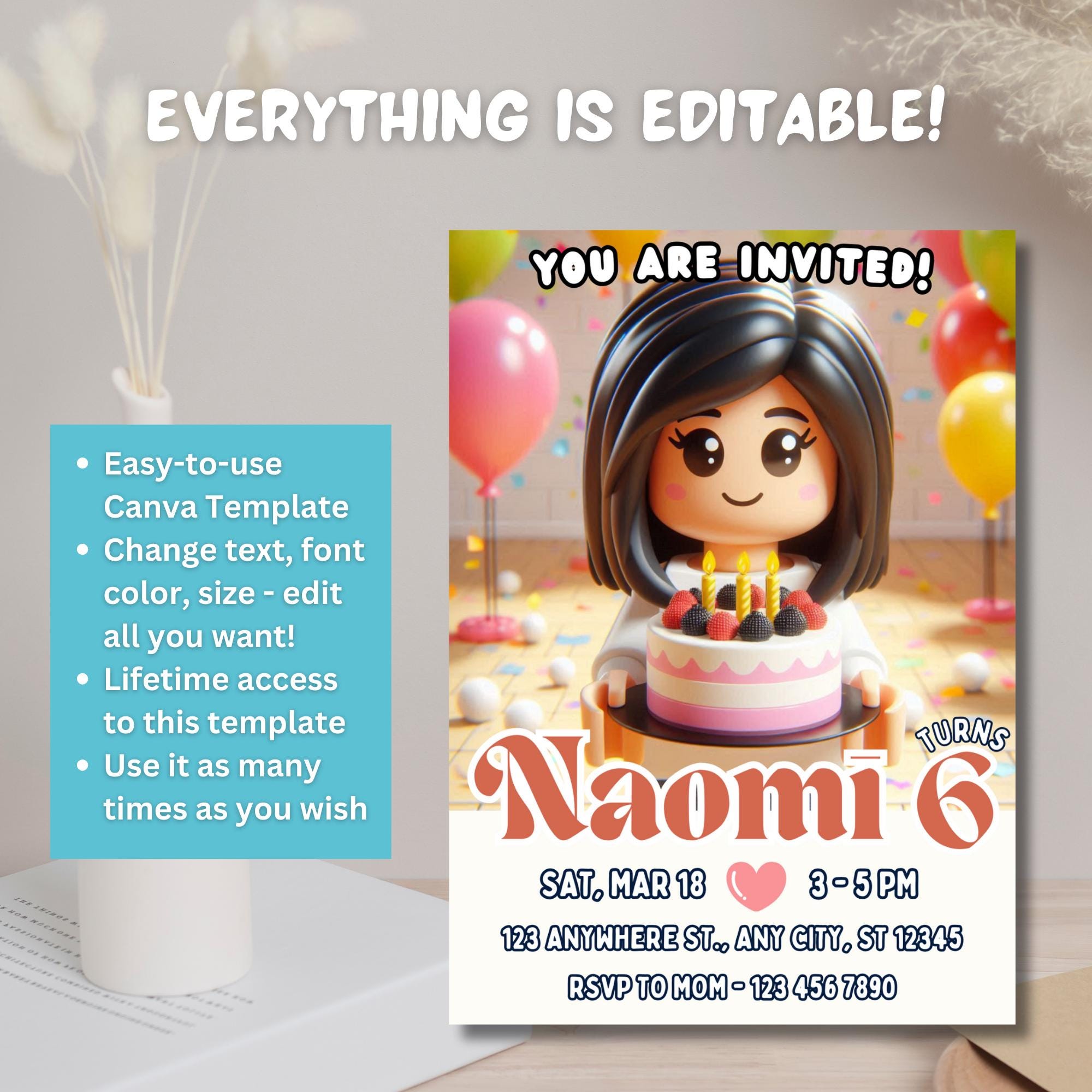 Editable Building Blocks Birthday Invitation for Girl Building Bricks ...