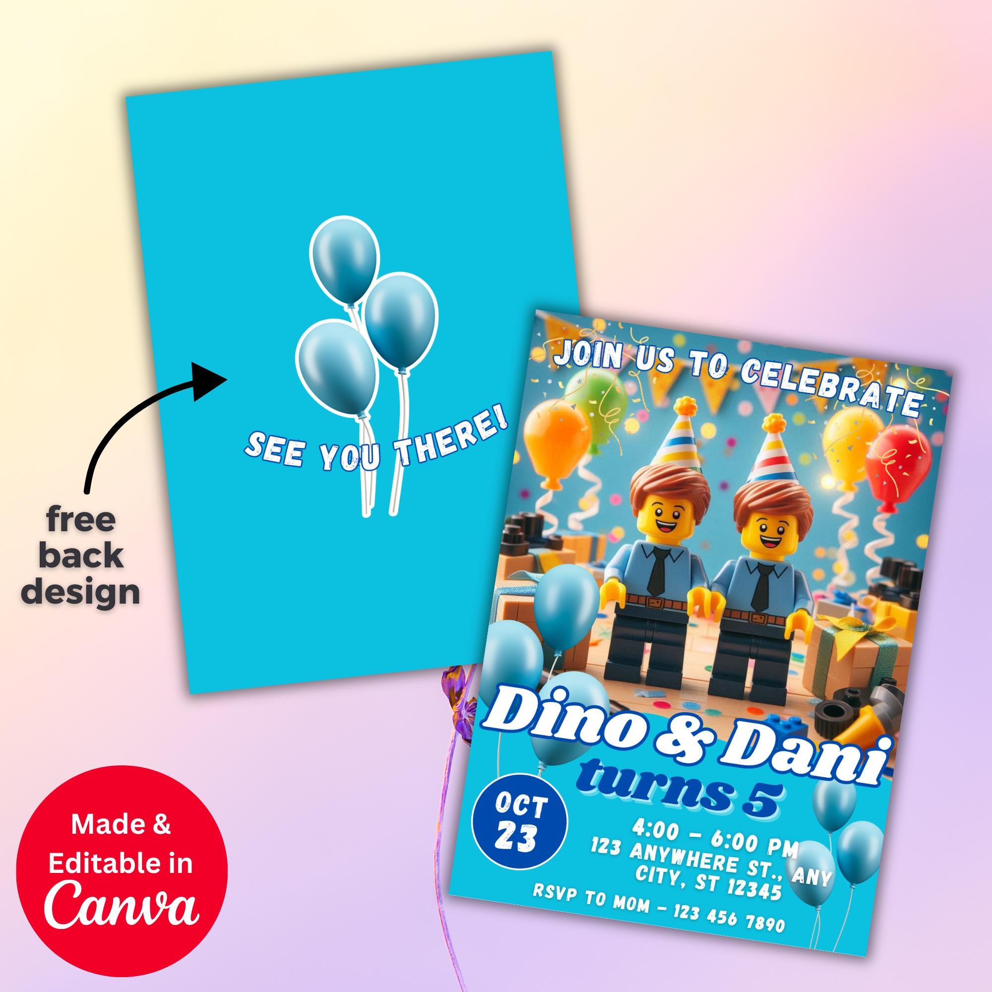 Editable Building Blocks Birthday Invitation for Boy Twins Building ...