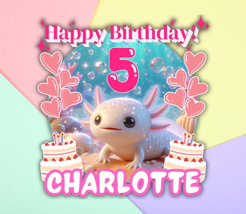 Editable Axolotl Cake Topper Printable Birthday Cake Topper, Axolotl ...