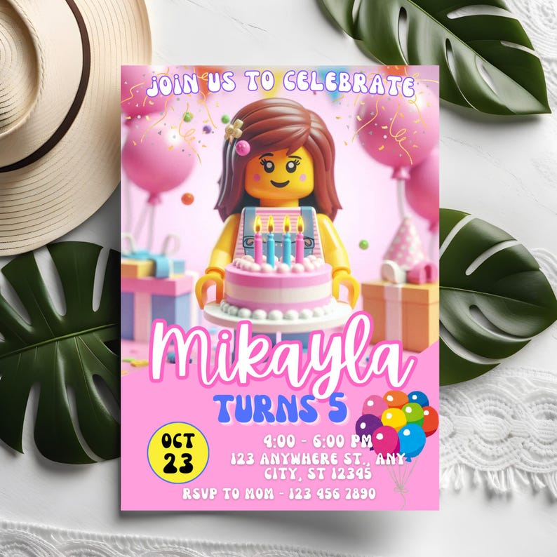 Editable Building Blocks Birthday Invitation Building Bricks Kids Party ...
