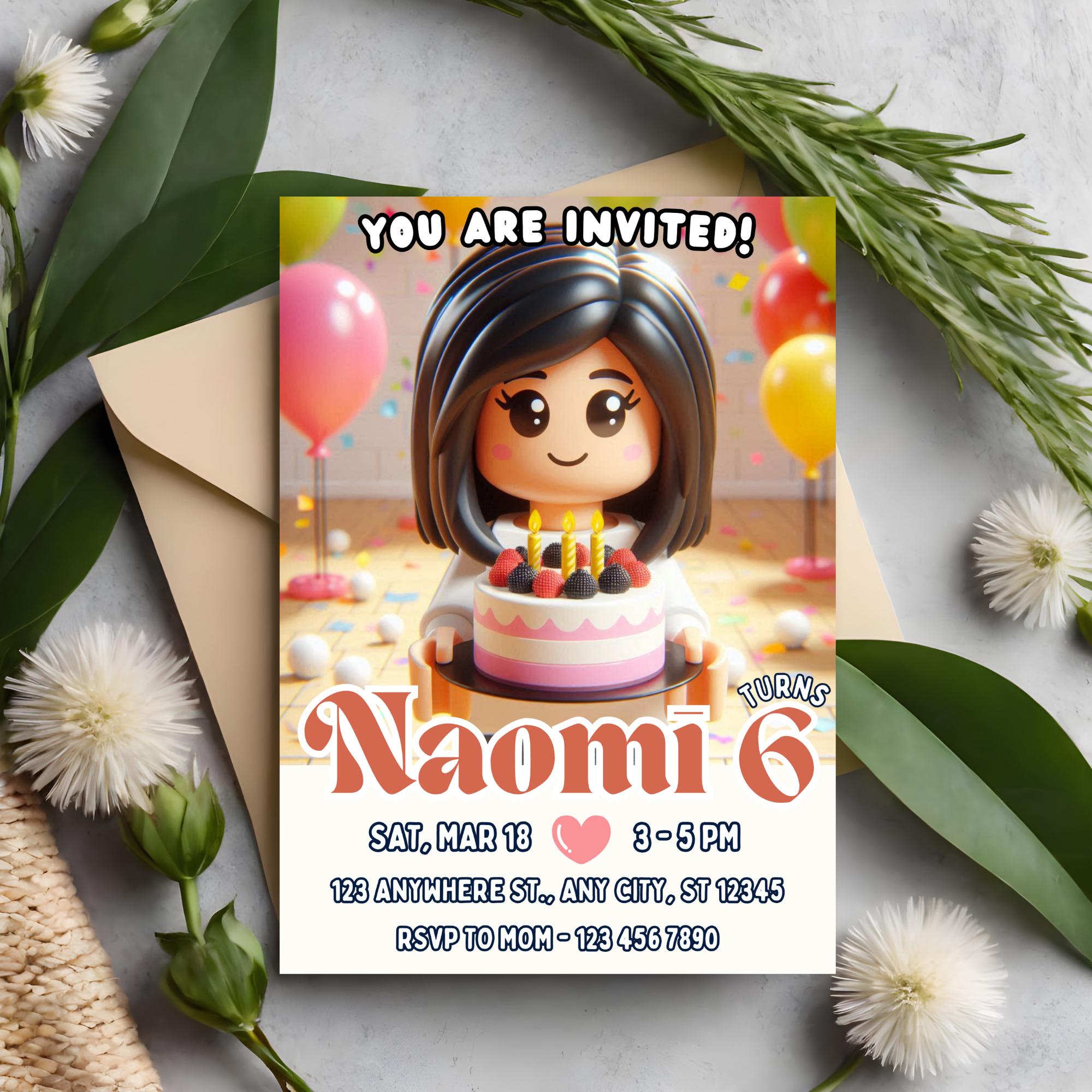 Editable Building Blocks Birthday Invitation for Girl Building Bricks ...