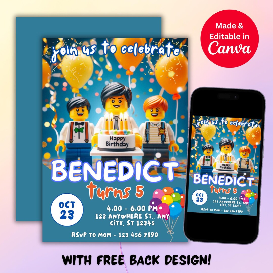 Editable Building Blocks Birthday Invitation for Boy Building Bricks ...