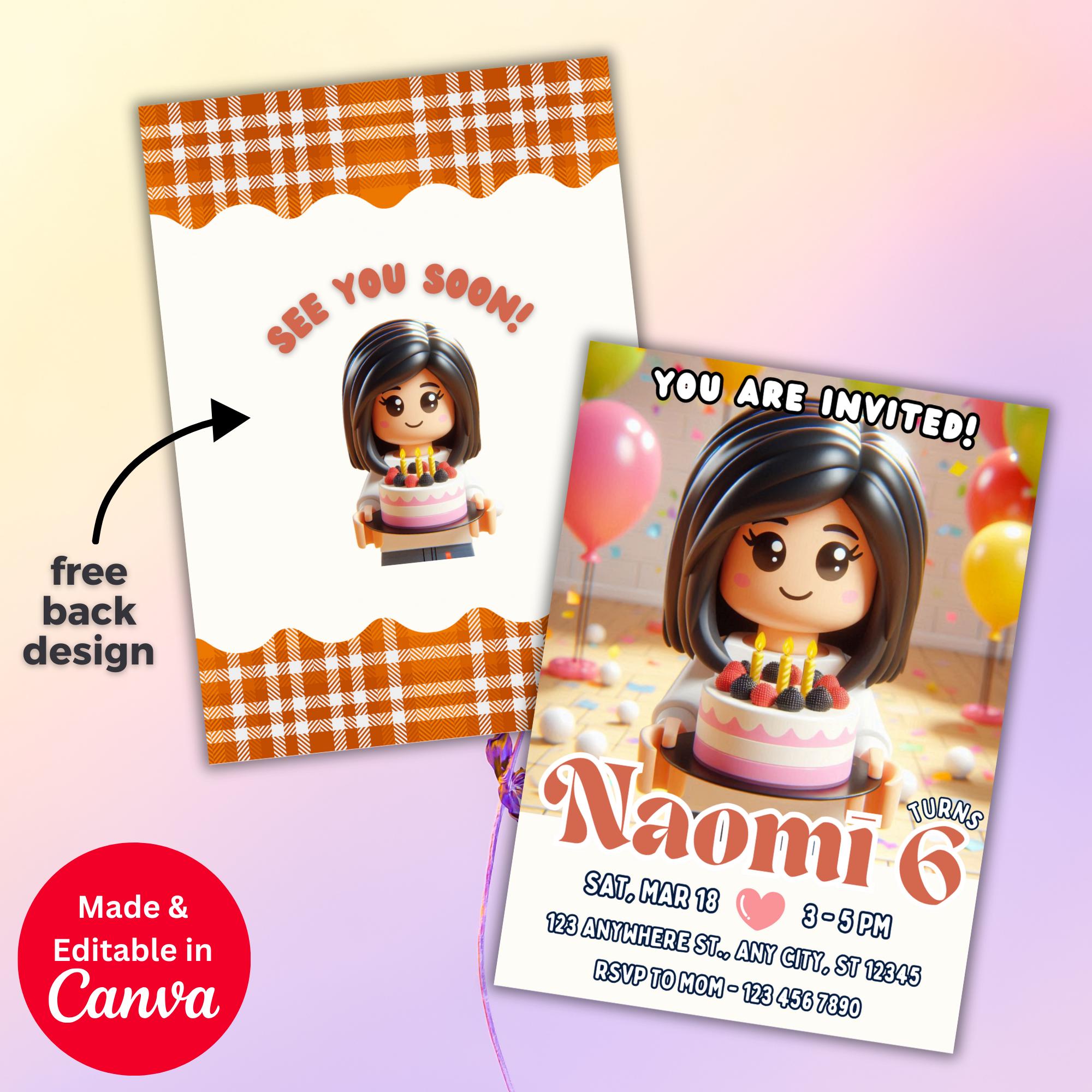 Editable Building Blocks Birthday Invitation for Girl Building Bricks ...