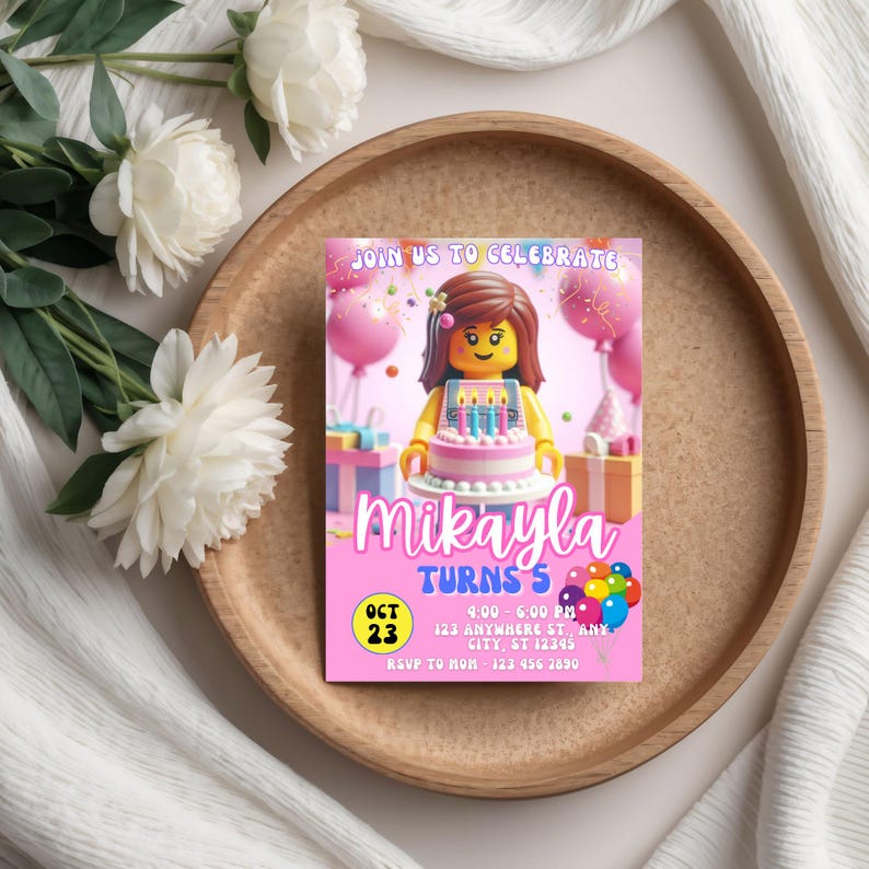 Editable Building Blocks Birthday Invitation Building Bricks Kids Party ...