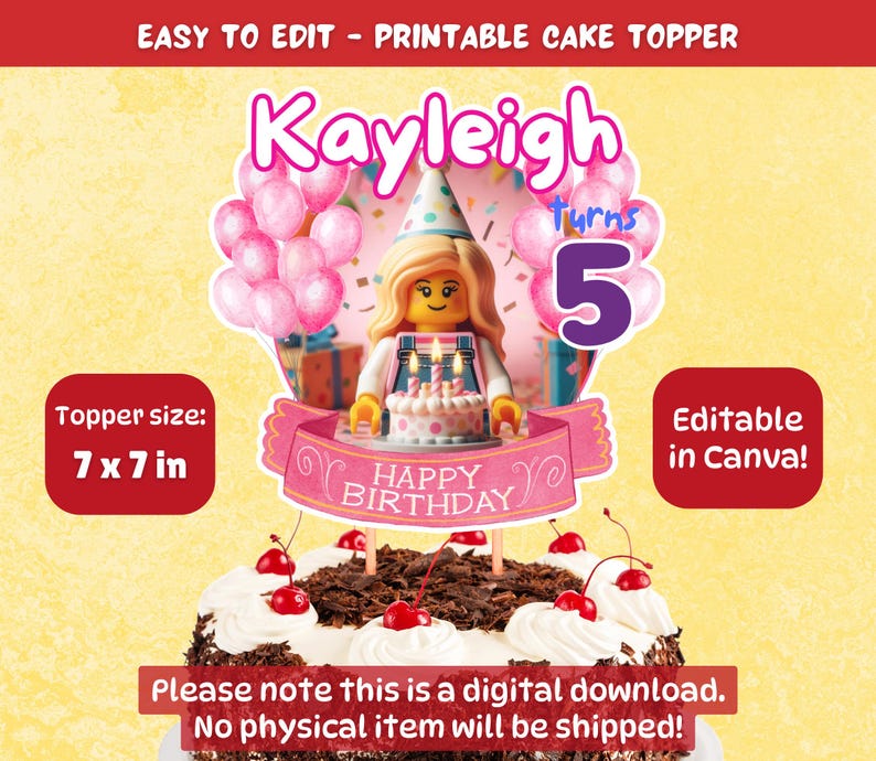 Editable Building Blocks Cake Topper Printable Birthday Cake Topper ...