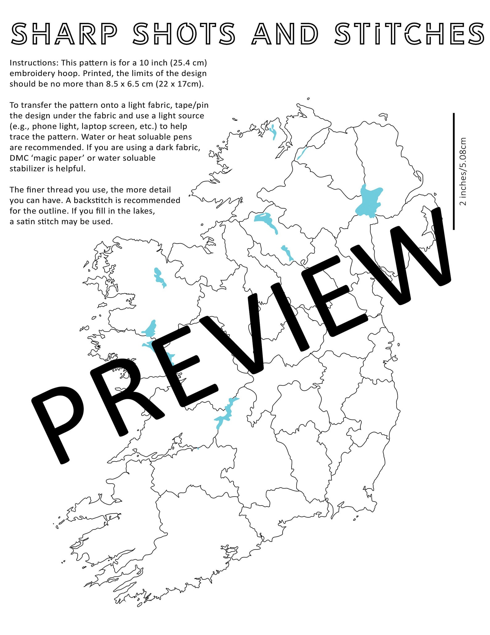 Ireland Map 10 Inch Hand Embroidery Pattern DIGITAL DOWNLOAD - Etsy