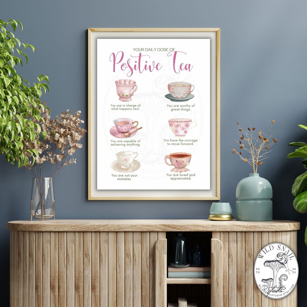 Positive Tea Digital Art Print - Pretty Pink Cups - Etsy