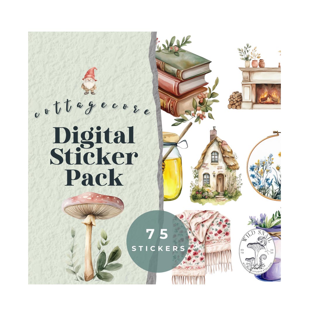 Cottagecore Digital Sticker Pack | 80 Whimsical PNG Stickers | Cozy ...