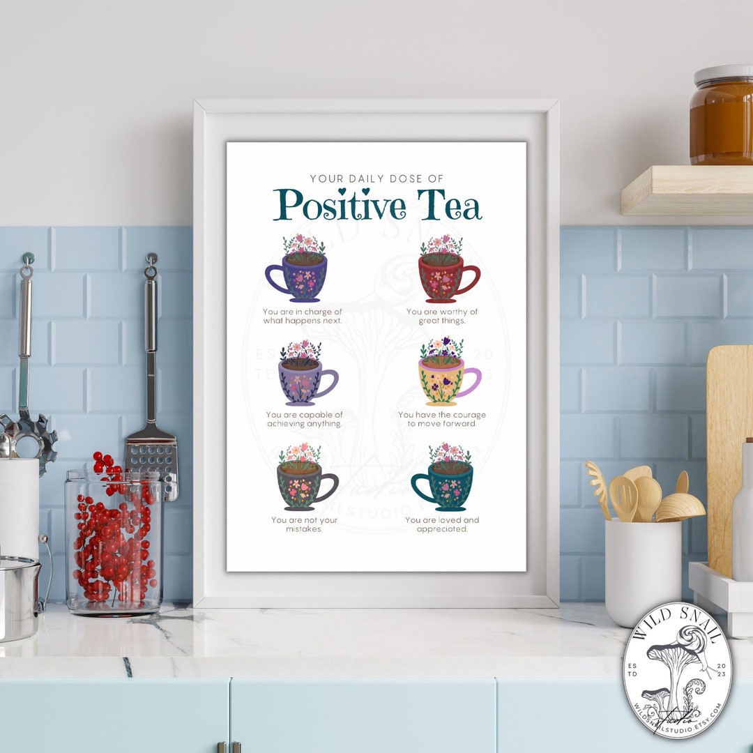 Positive Tea Art Print: Floral Tea Cup Garden (PDF Download) - Etsy