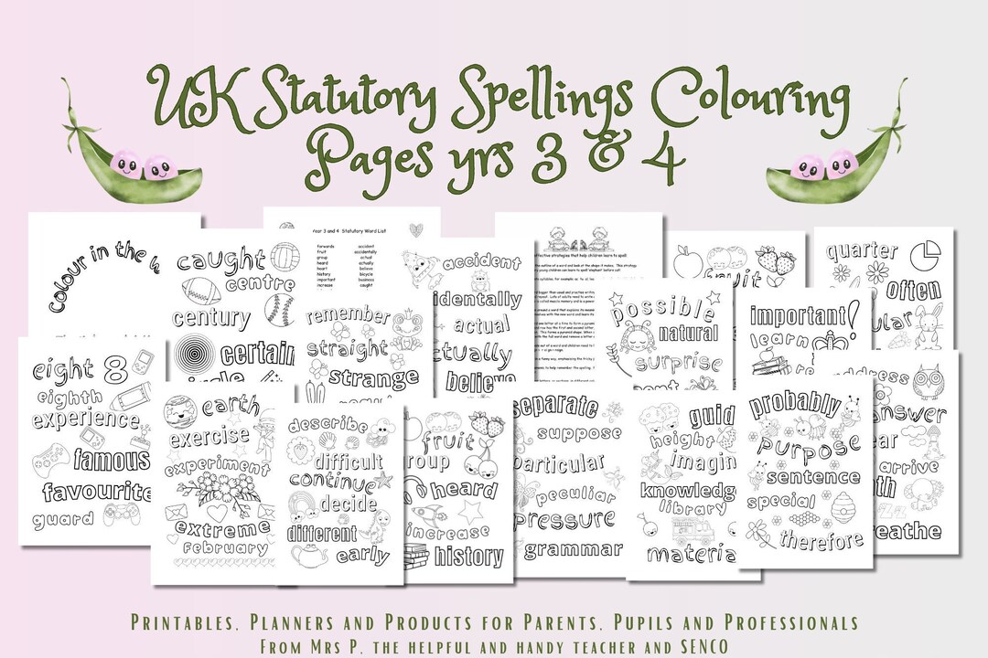 Statutory Spellings Colouring Sheets Years 3 & 4, KS2 Spelling ...