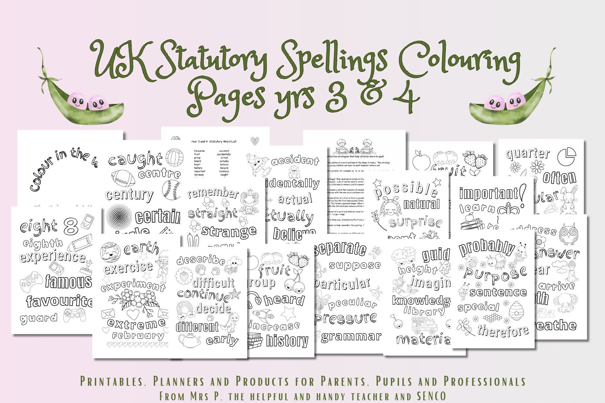 Statutory Spellings Colouring Sheets Years 3 & 4 KS2 Spelling - Etsy