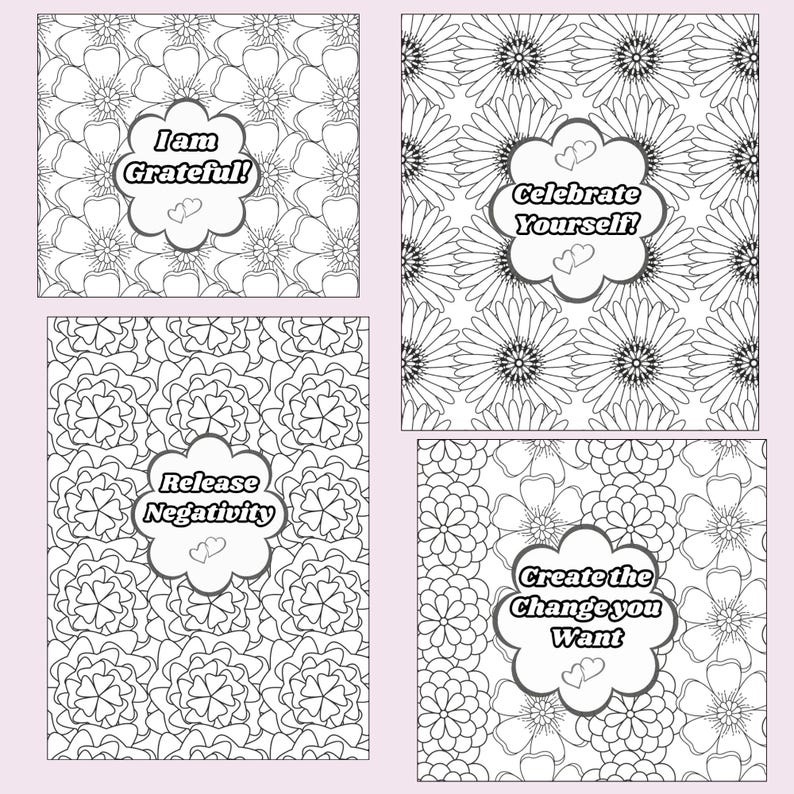 Mindful Relaxing Colouring Pages With Positive Affirmations, A4 and US ...