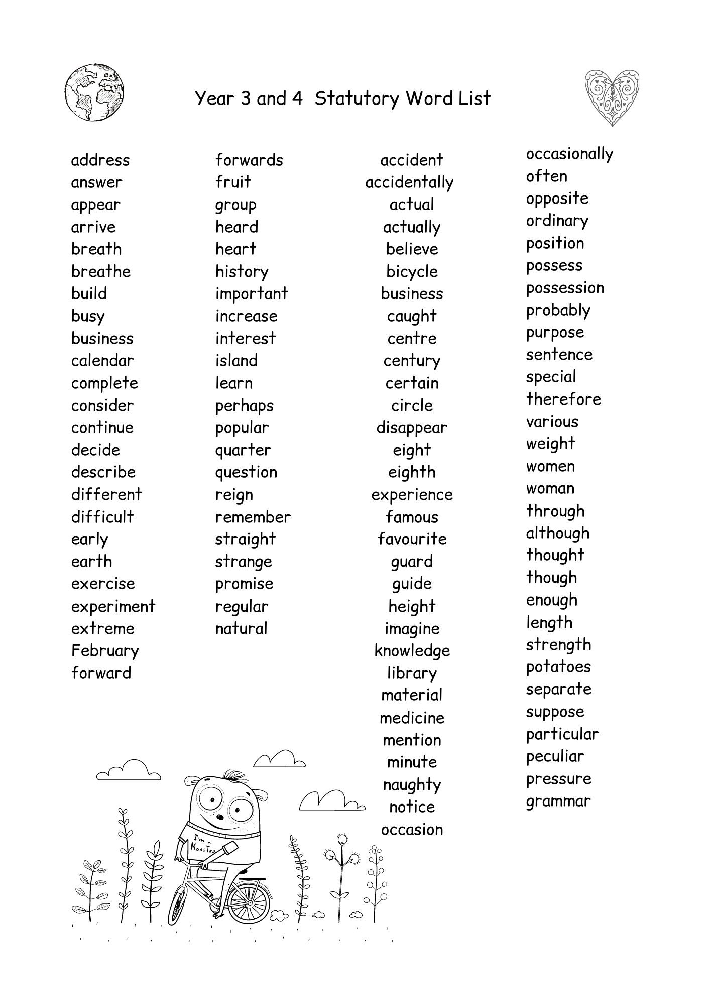 Statutory Spellings Colouring Sheets Years 3 & 4, KS2 Spelling ...