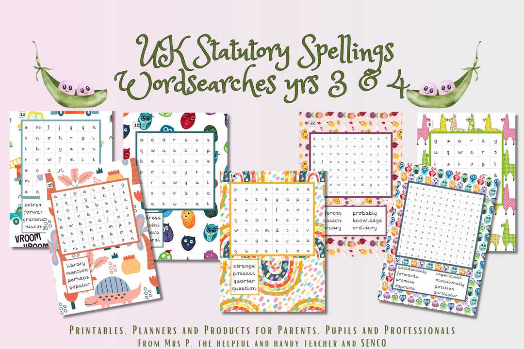 Statutory Spellings Wordsearches Years 3 & 4, KS2 Spelling Activities ...