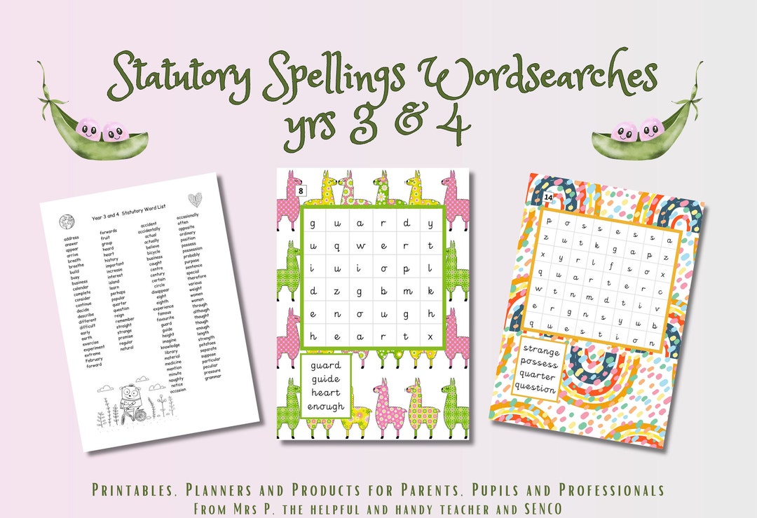 Statutory Spellings Wordsearches Years 3 & 4 KS2 Spelling - Etsy