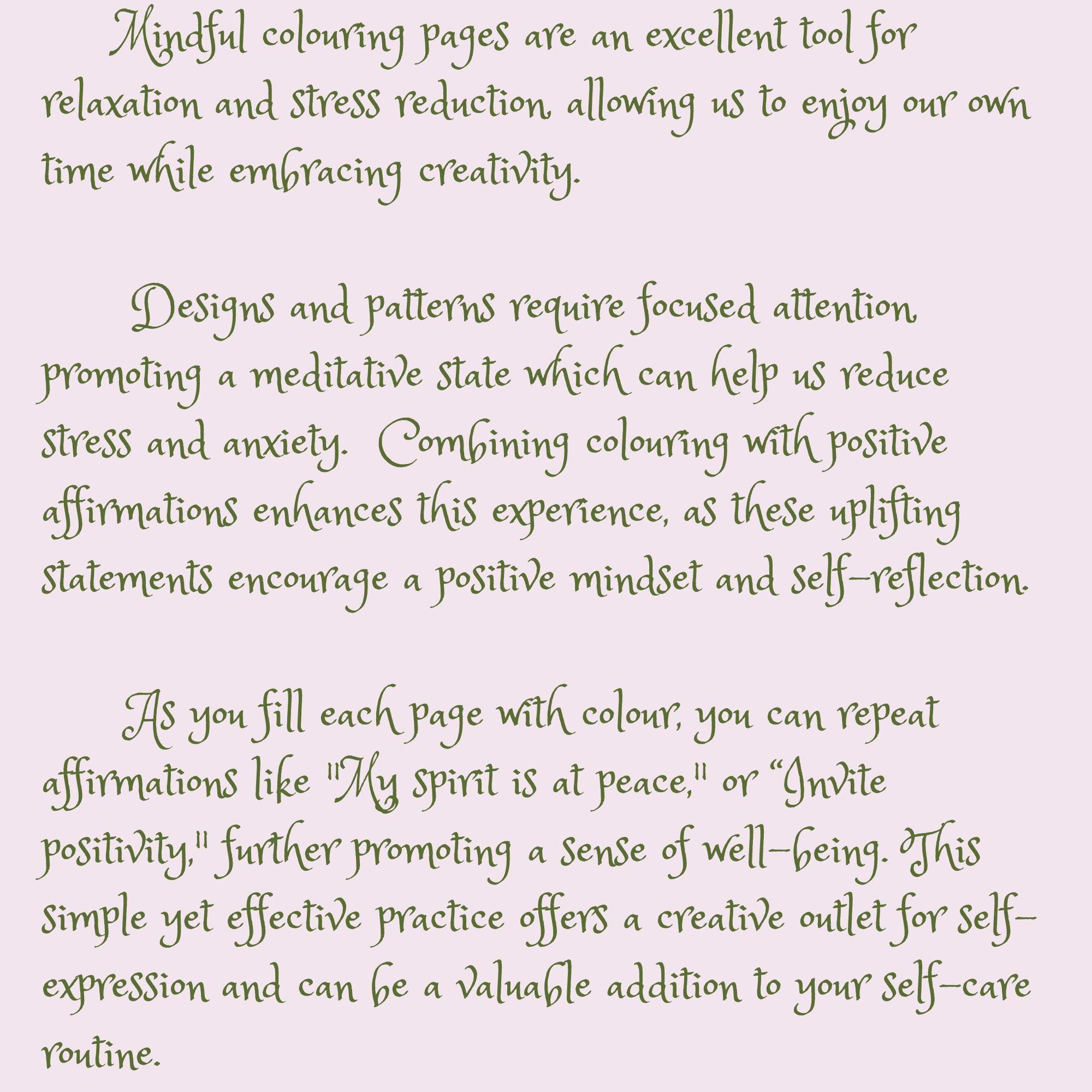 Mindful Relaxing Colouring Pages With Positive Affirmations, A4 and US ...