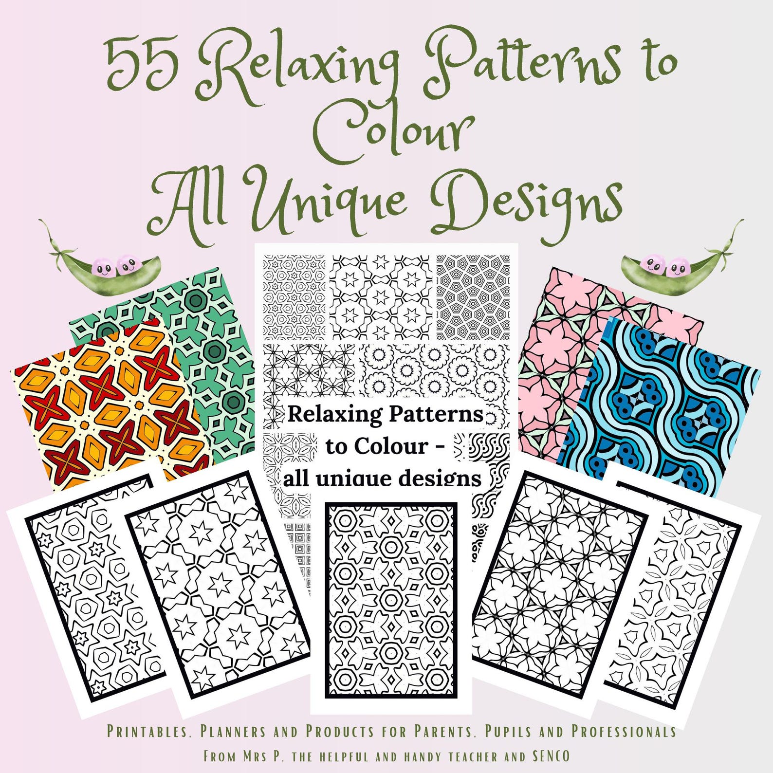Colouring Pages A4 and US Letter Size, 55 Bold Easy Patterns, Unique ...