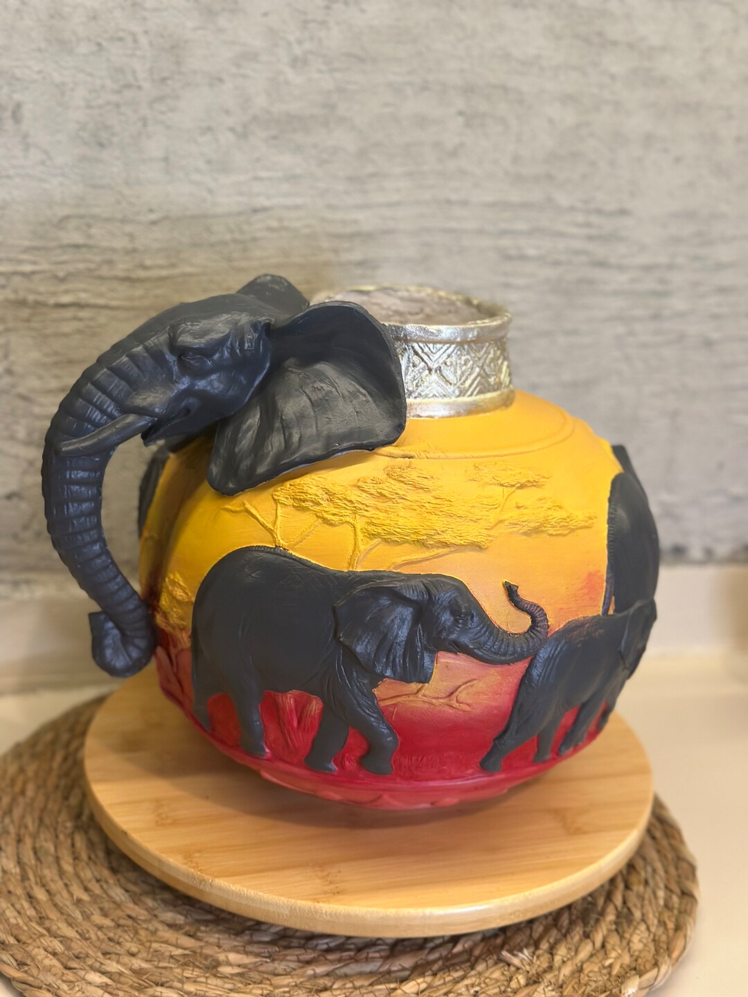 African Elephant Vase, Large Safari Animal Elephant Statue, Home Office ...