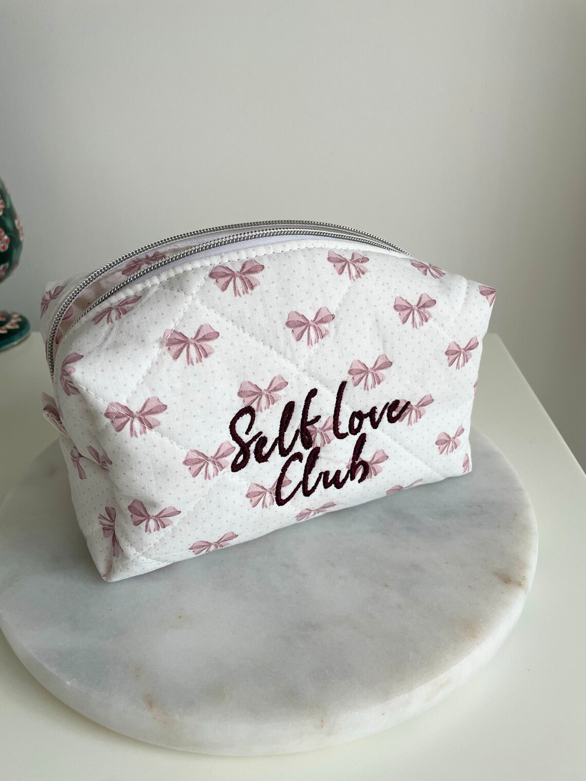 Powder Pink Ribbon Makeup Bag Toiletry Bag It Girl Makeup Bag Quilted