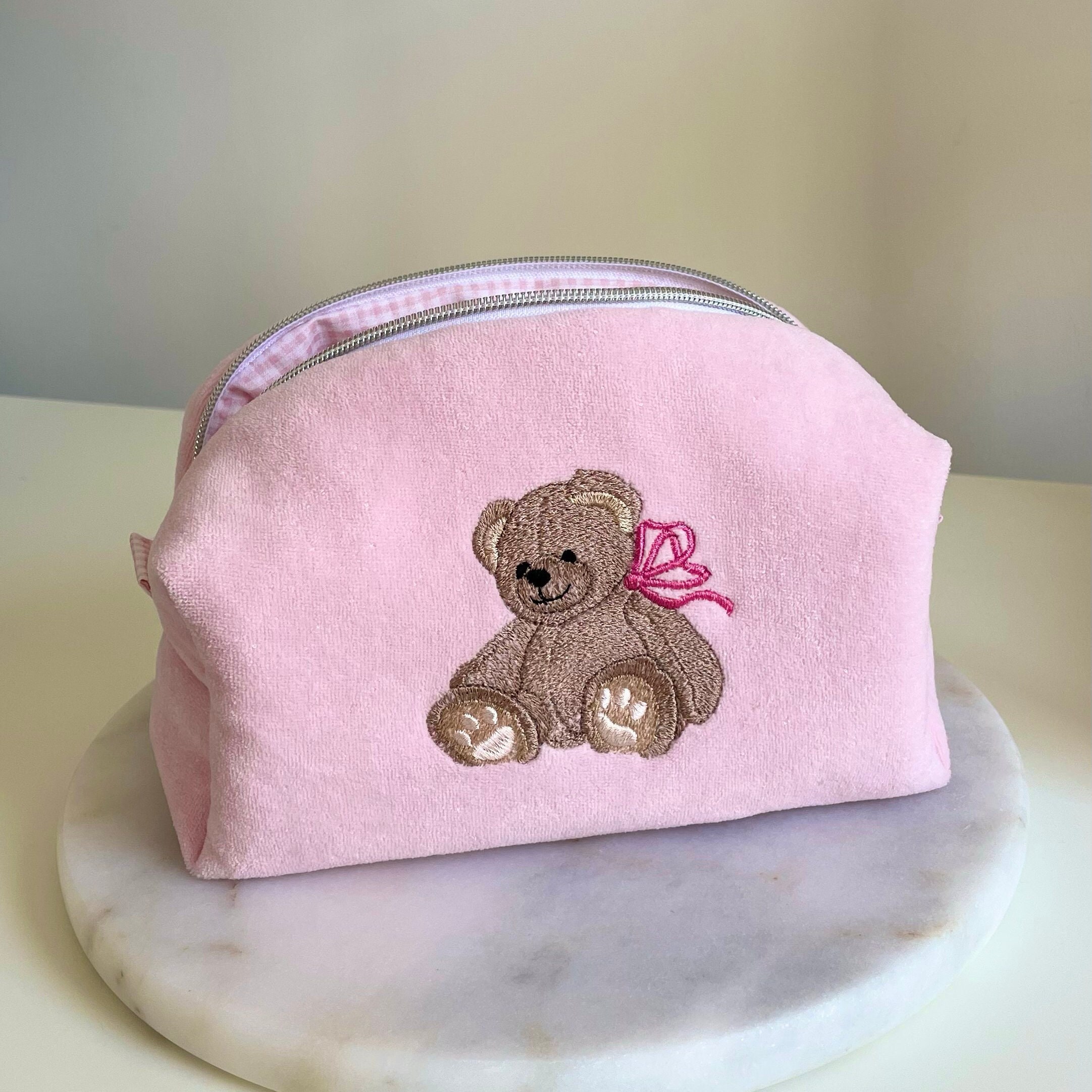 Teddy Bear With Bow Embroidered Cute Makeup Bag Coquette Cosmetic Bag ...