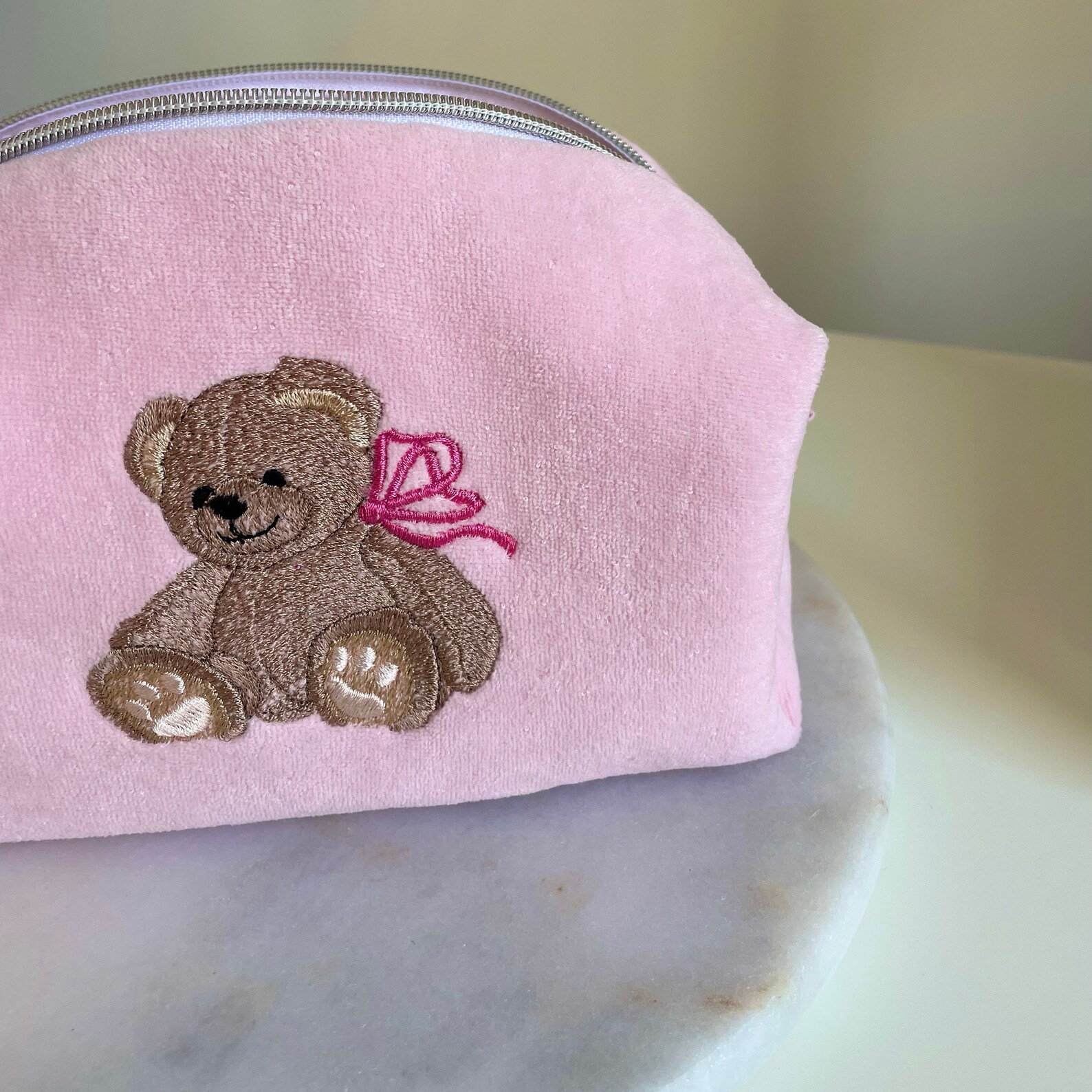 Teddy Bear With Bow Embroidered Cute Makeup Bag Coquette Cosmetic Bag ...