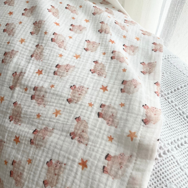 Cute Sheep Pattern Muslin Baby Blanket %100 Organic Cotton Baby Wrap ...