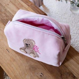 Teddy Bear With Bow Embroidered Cute Makeup Bag - Coquette Cosmetic Bag ...