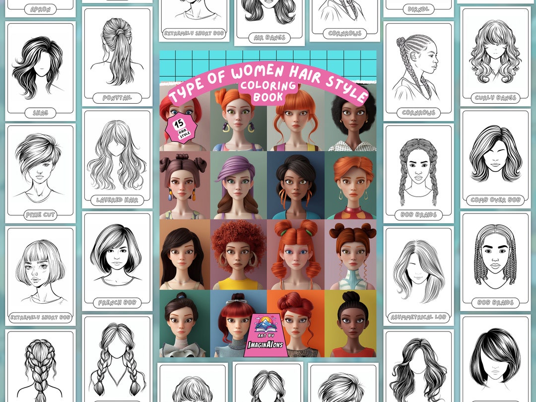 Types of Women's Hairstyles Coloring Pages INSTANT DOWNLOAD Kids ...
