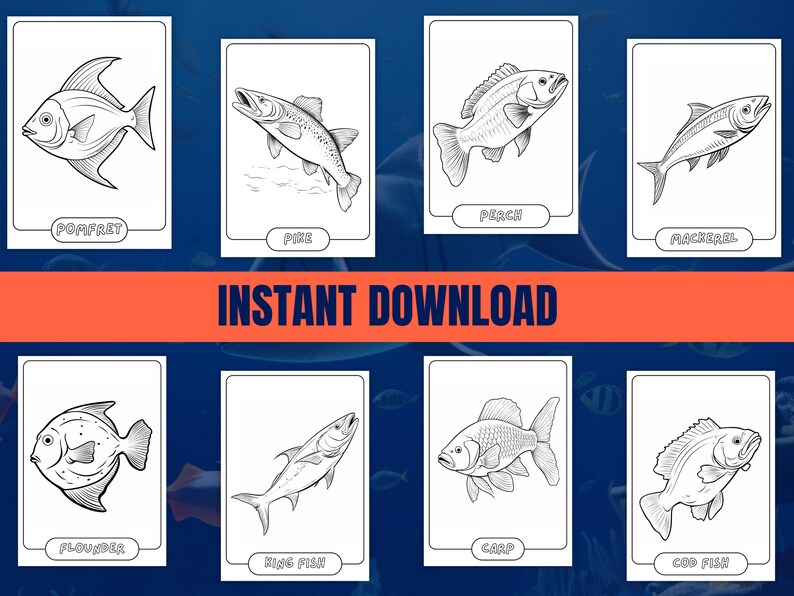 Fish Coloring Pages Coloring Pages INSTANT DOWNLOAD Kids Activity ...