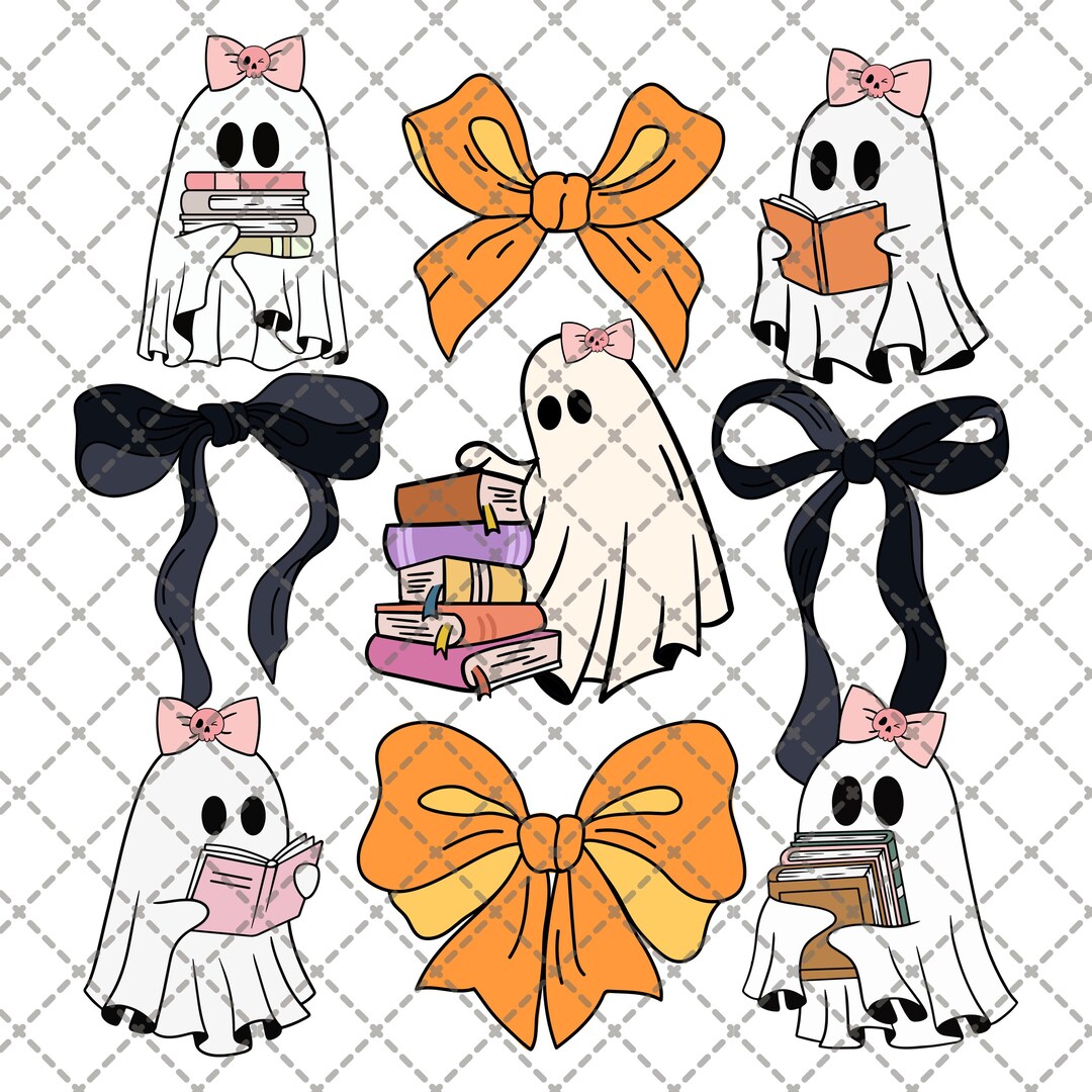 Coquette Bow Spooky Reading Books Halloween Png, Ghost Book Nerd Png ...