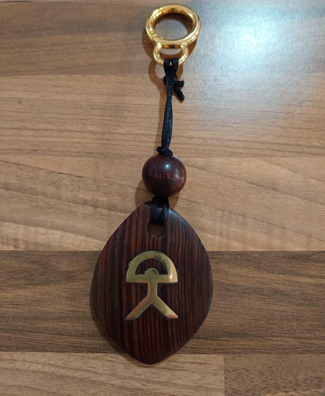 Indalo Key Ring Key Fob Bag Clip Wood and Brass Inlaid Design Heart ...
