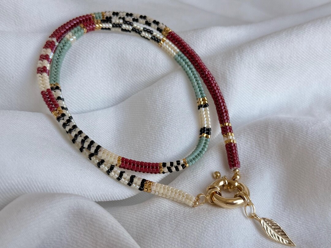 ECE Colorful Handwoven Beaded Necklace With Gold Plated Toggle Clasp ...