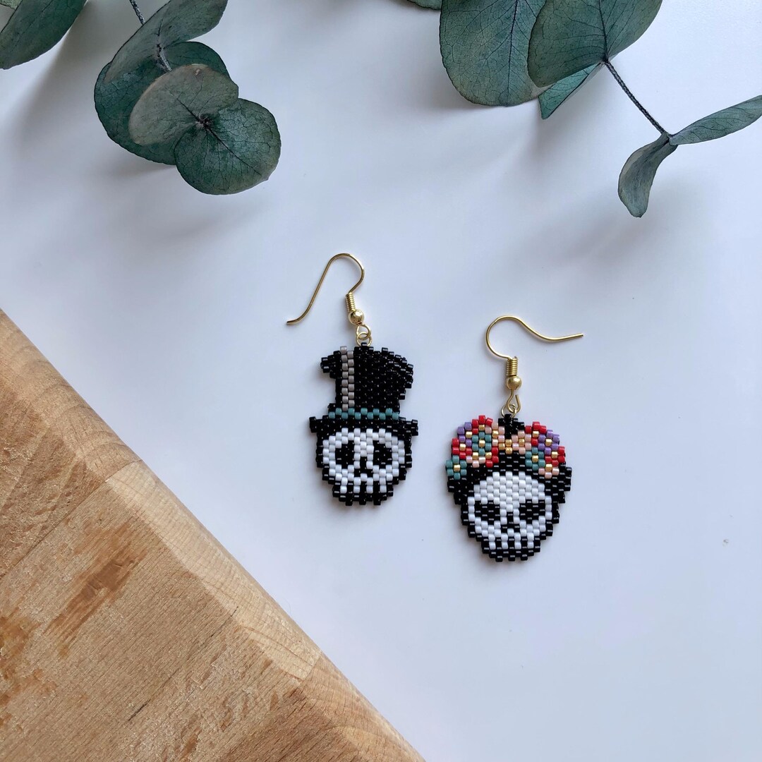 Beaded Skull Halloween Earring, Halloween Earrings Dangle, Scary ...