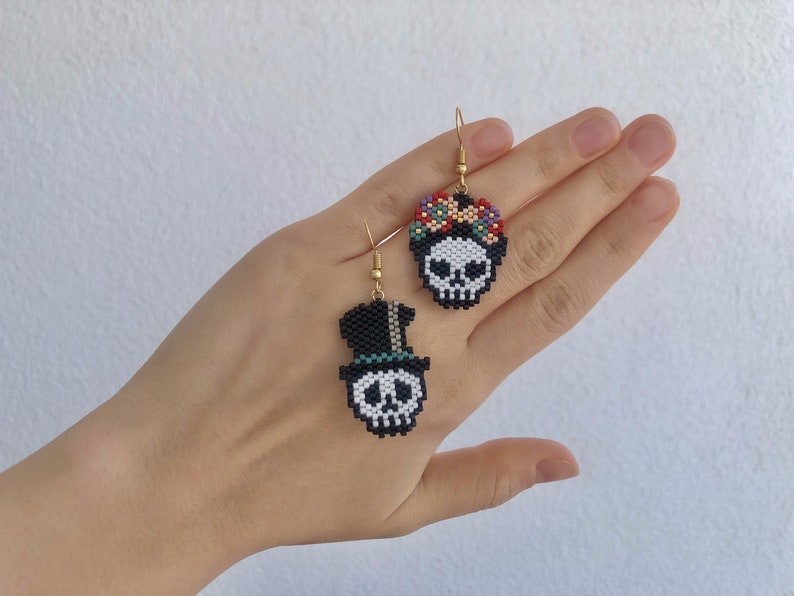 Beaded Skull Halloween Earring, Halloween Earrings Dangle, Scary ...