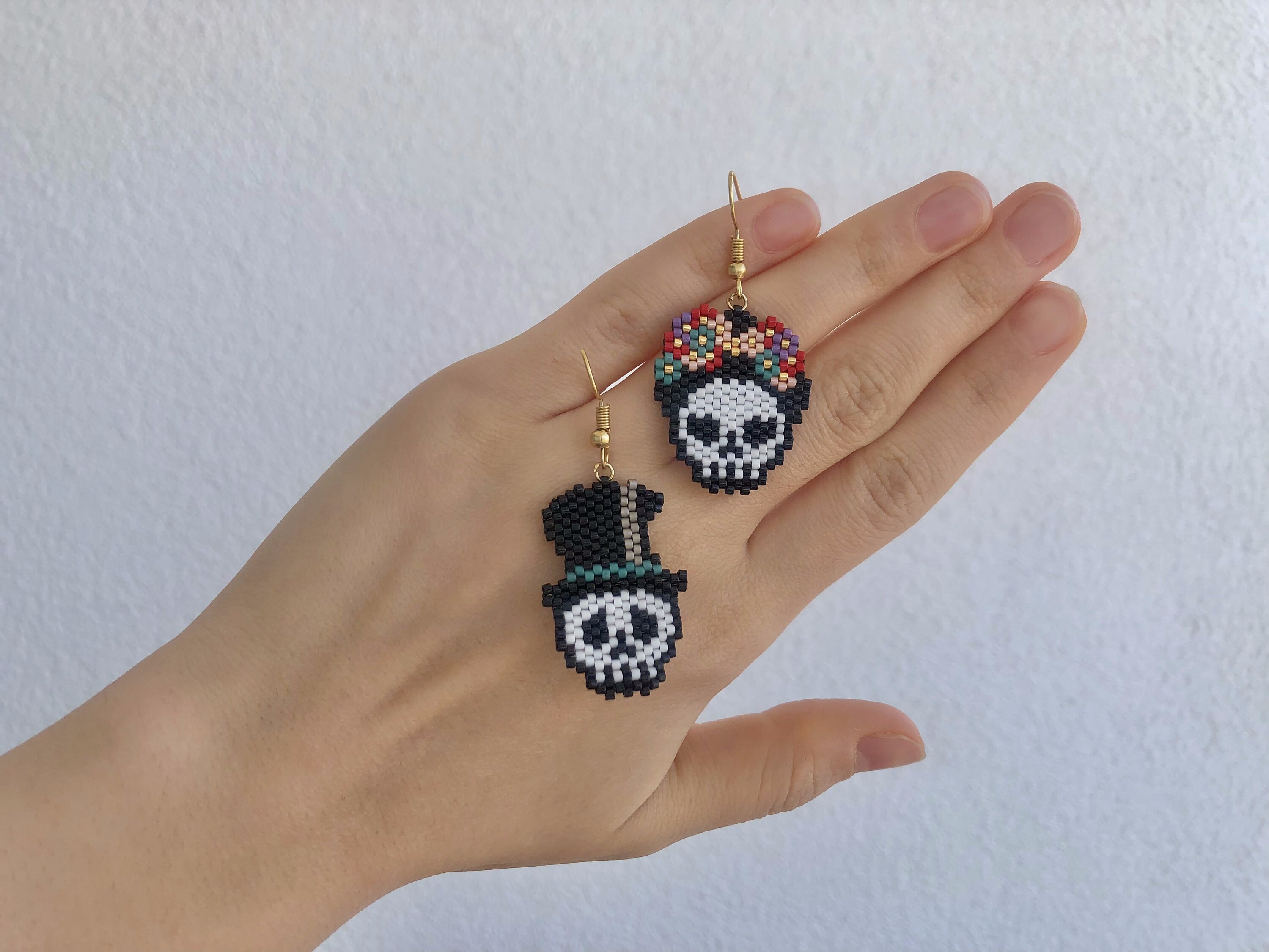 Beaded Skull Halloween Earring, Halloween Earrings Dangle, Scary ...