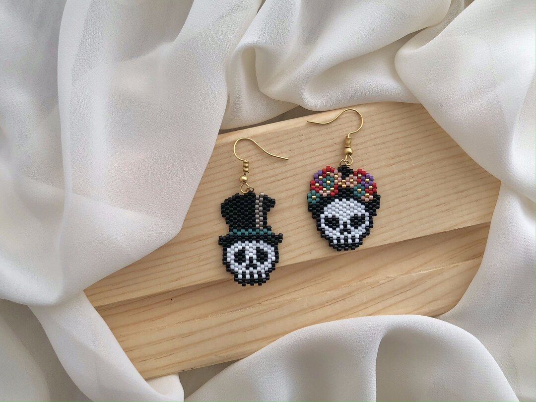 Beaded Skull Halloween Earring, Halloween Earrings Dangle, Scary ...