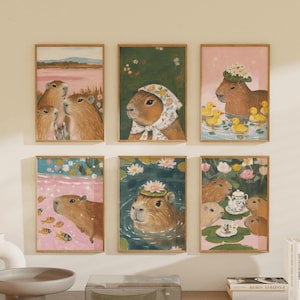 Set of 6 Capybaras Being Capybaras, Capybara Set, Wall Art Bundle ...