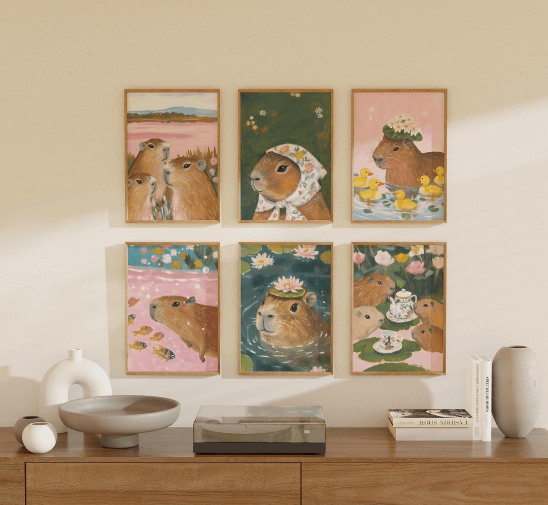 Set of 6 Capybaras Being Capybaras, Capybara Set, Wall Art Bundle ...