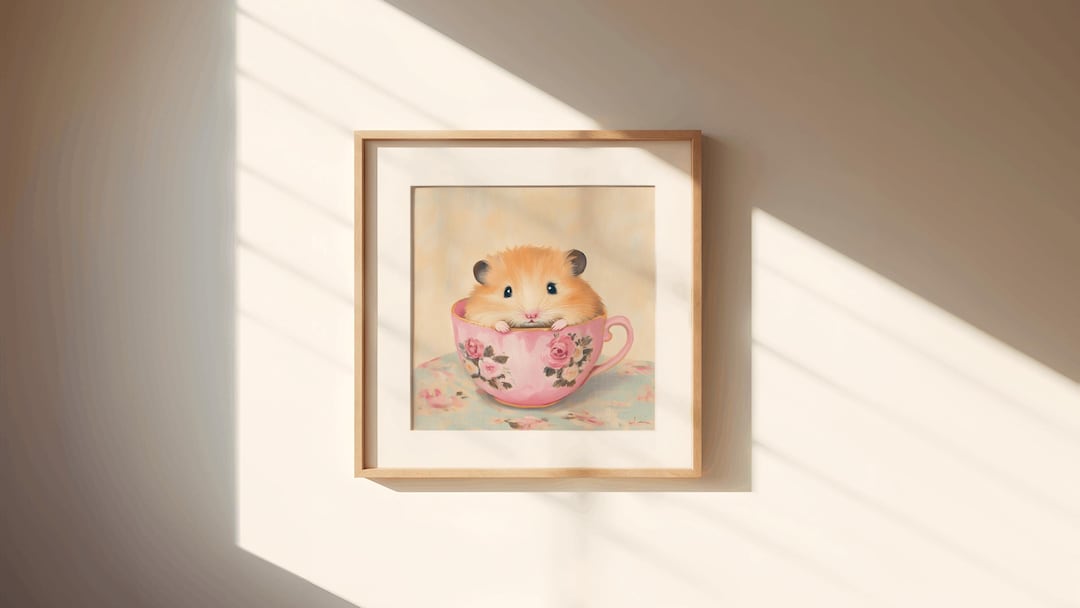 Cute Hamster in Teacup, Hamster Art Print, Tea Party Decor, Hamster ...