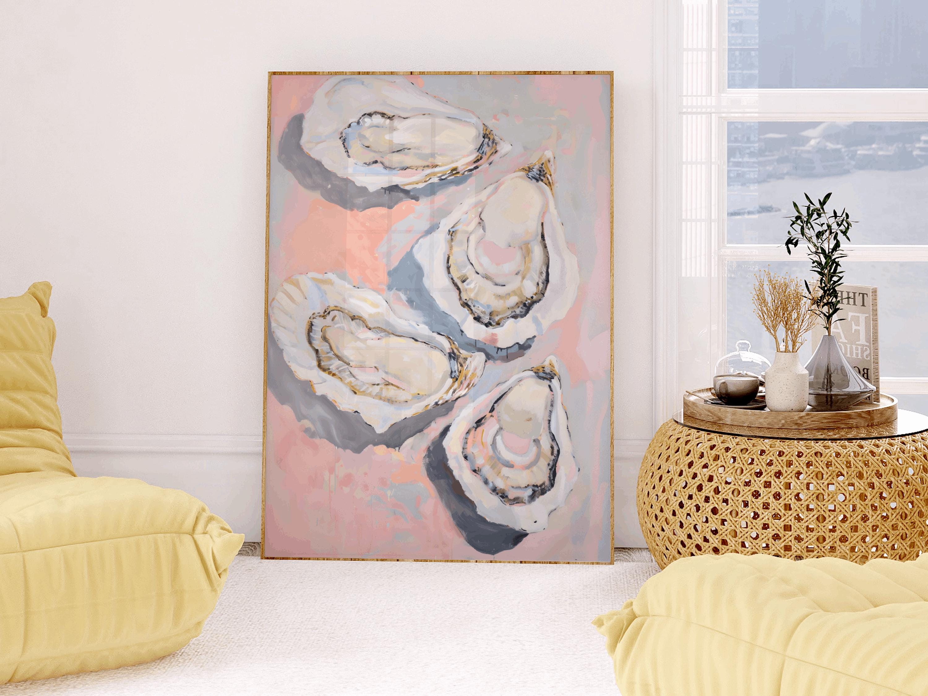 Colorful Pastel Oyster Shell Painting, Abstract Coastal Beach House ...
