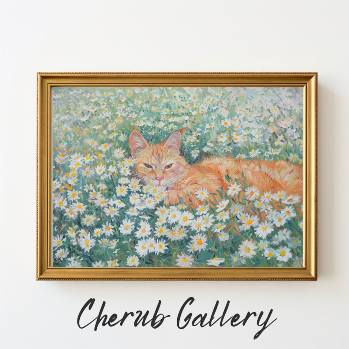 Ginger Cat Daisy Flowers, Orange Cat Print, Ginger Cat Print, Ginger ...